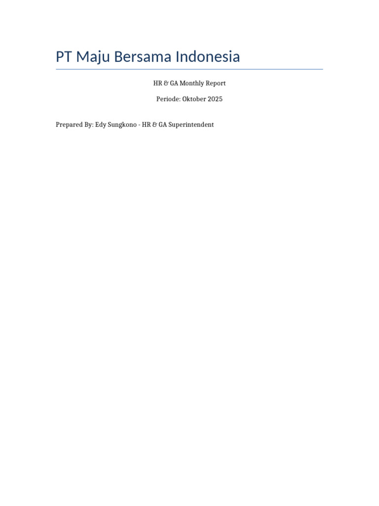 Laporan Bulanan HR & GA Oktober 2025 | PDF