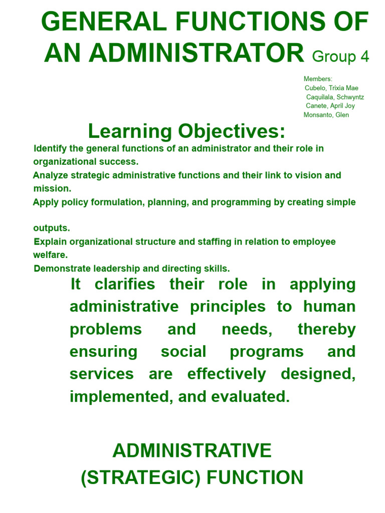 Group 4 General Functions of An Administrator | PDF | Employment | Policy