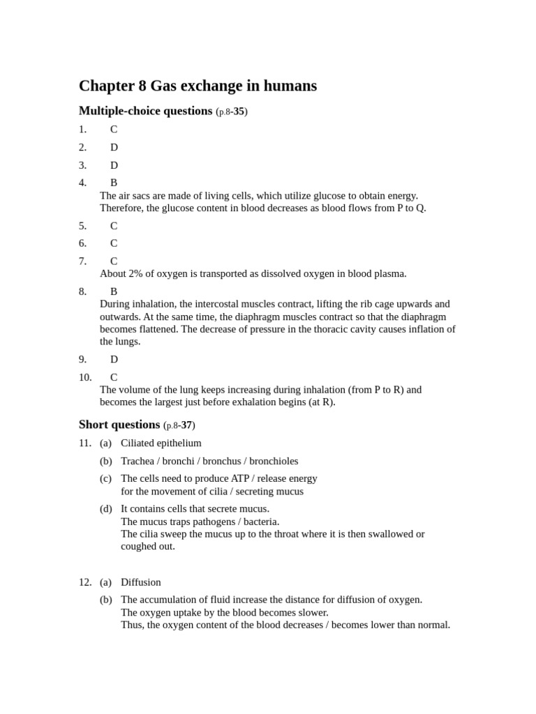 Human Gas Exchange Overview and Questions | PDF | Respiratory System ...