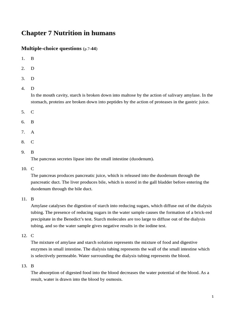 Human Nutrition MCQs and Answers | PDF | Digestion | Small Intestine