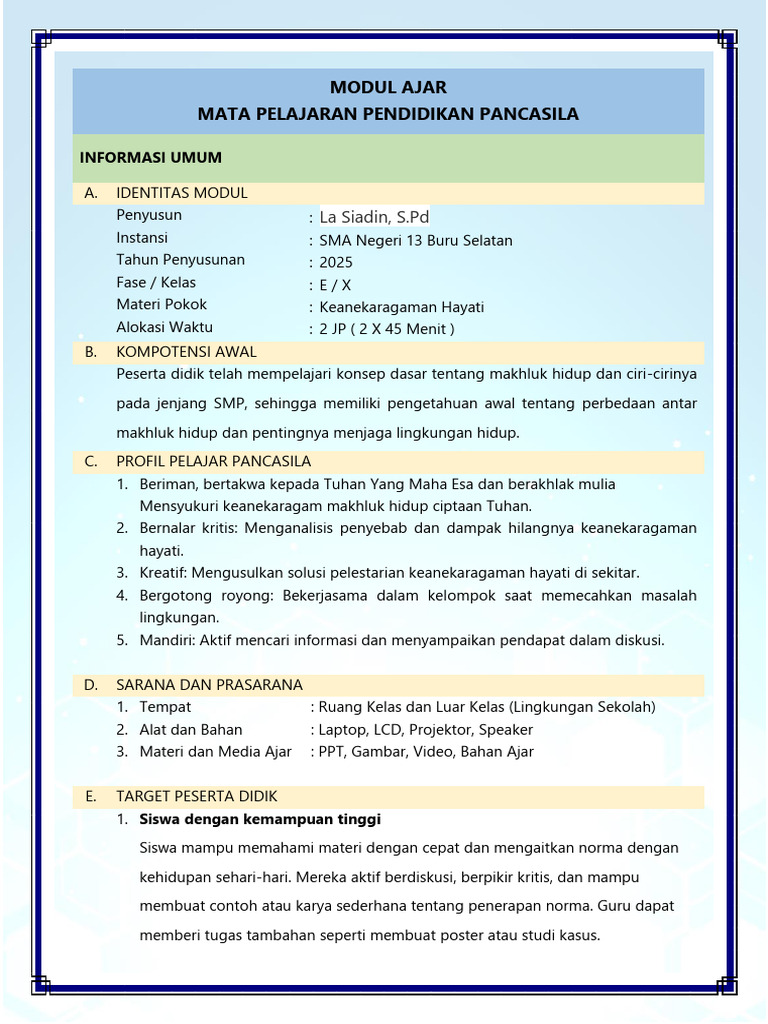 Perangkat Ajar La Siadin 2501869063061 | PDF