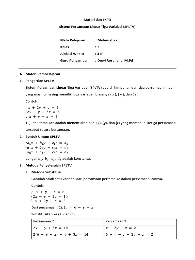 Materi Dan Lkpd Spltv | PDF