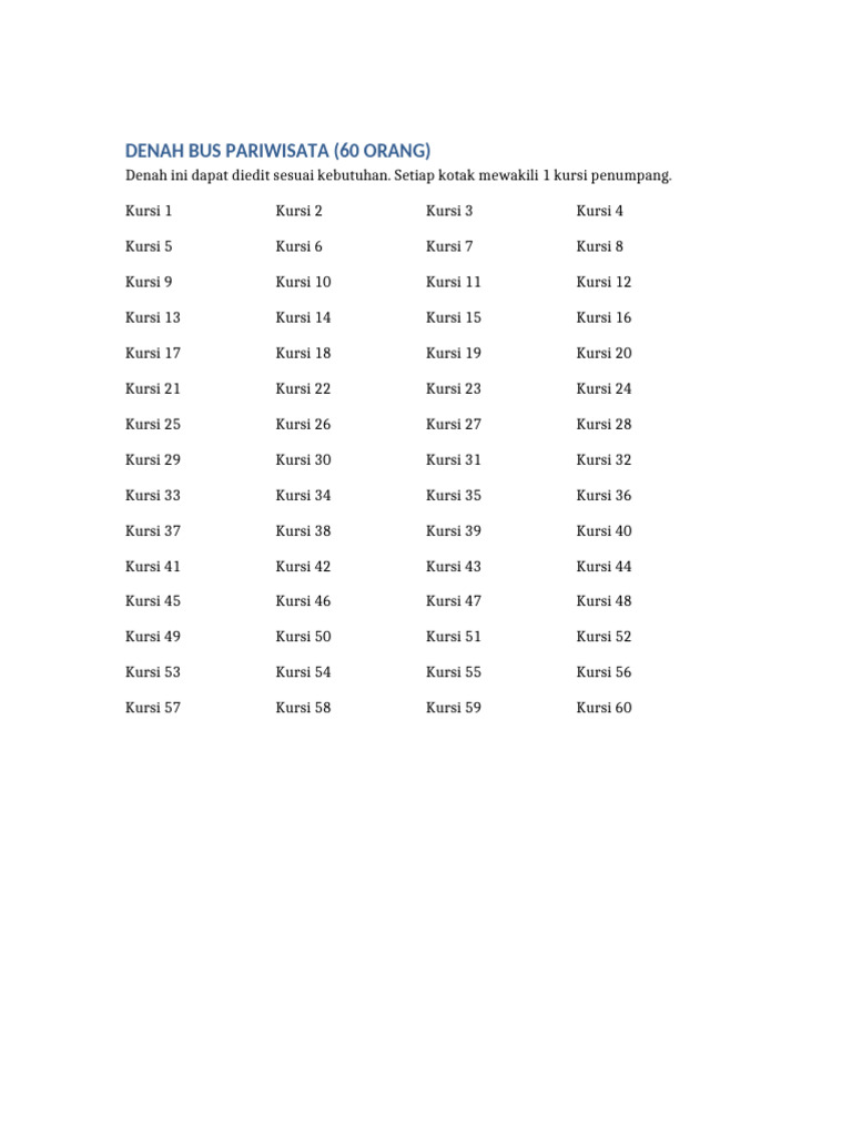 Denah Bus Pariwisata 60 | PDF