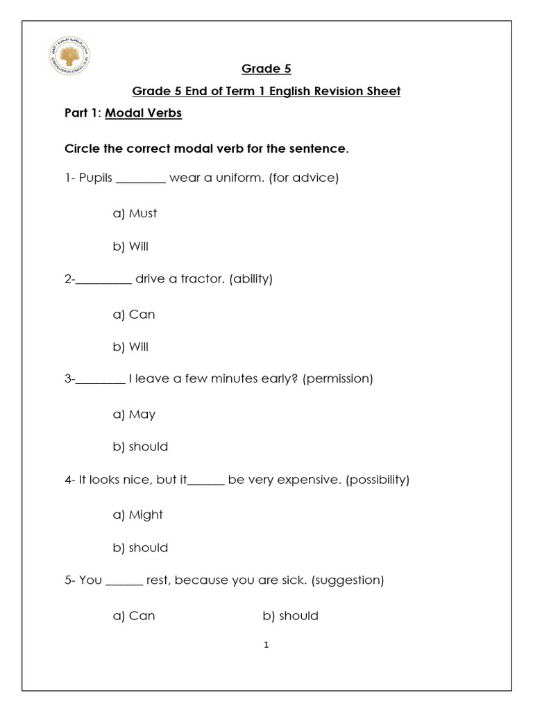 Grade 5 English Revision: Modal Verbs & Punctuation | PDF | Sentence ...