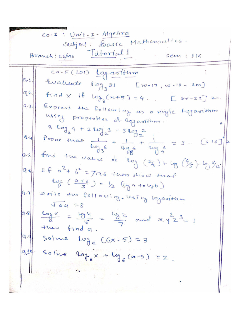 Tutorial on Unit1 (Basic Maths)1TO 6 | PDF