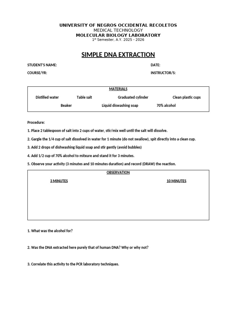 DNA Extraction Activity 2 | PDF