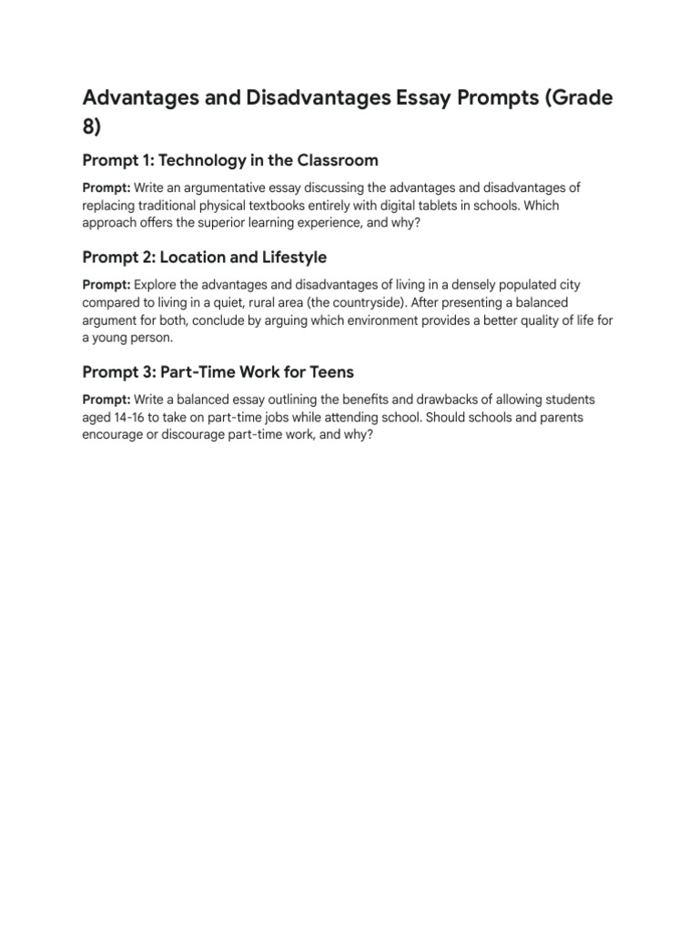 Grade 8 Advantages and Disadvantages Essays | PDF | Learning