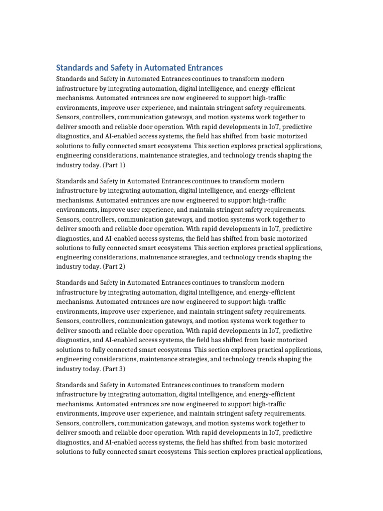 Safety Standards for Automated Entrances | PDF | Internet Of Things ...