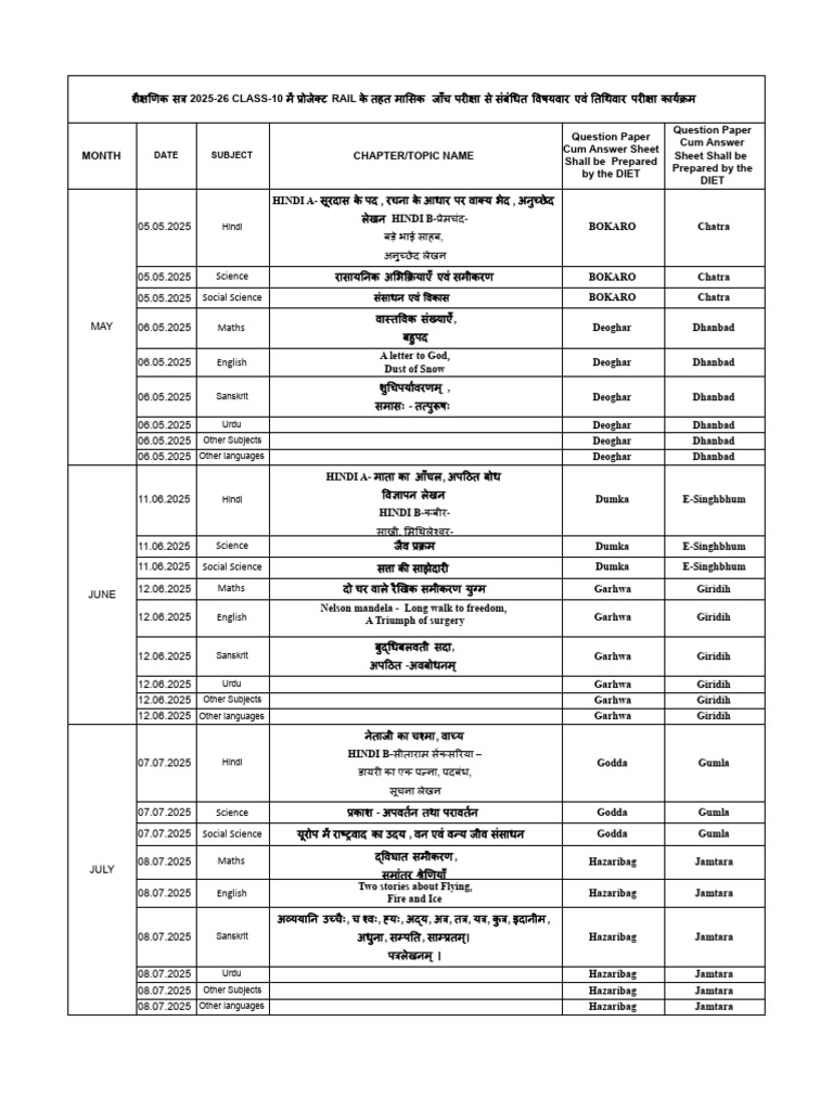 Rail Schedule 2025-26 Gen SCH Class-10 | PDF