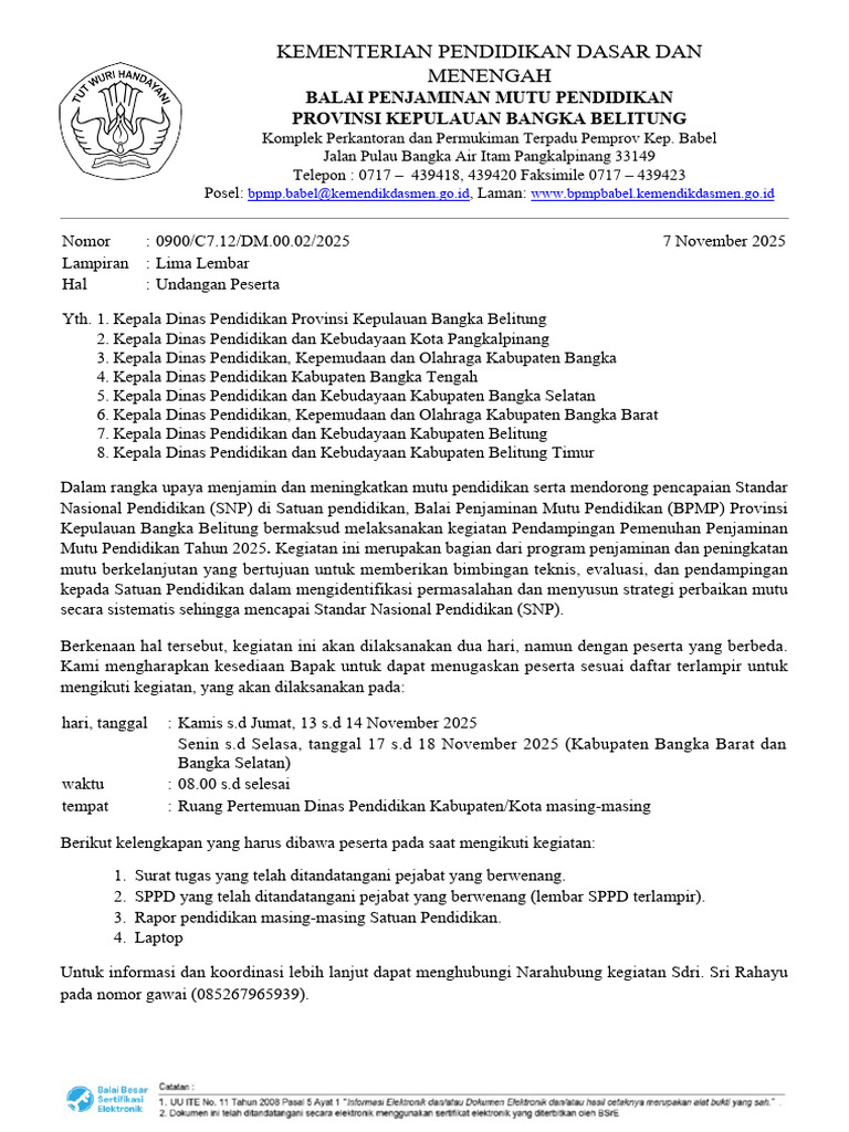 Undangan Peserta Kegiatan Pendampingan PMP 2025 | PDF