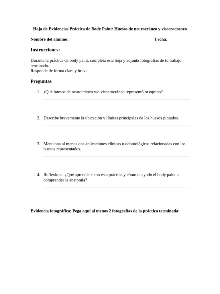 Hoja de Evidencias Práctica de Body Paint | PDF