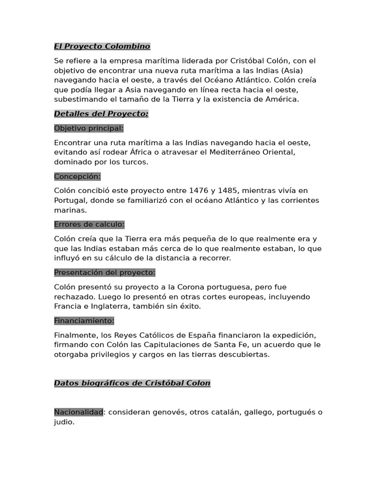El Proyecto Colombino: Rutas y Descubrimientos | PDF | Cristobal colon ...