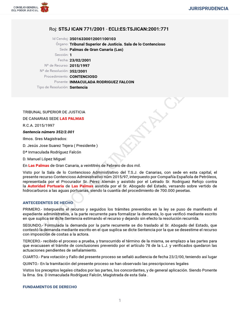 STSJ_ICAN_771_2001 | PDF | Regulación | Sentencia (ley)