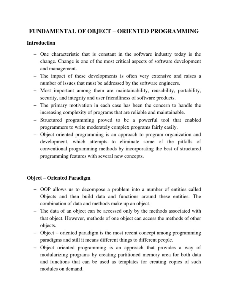 Chapter 1 - Fundamental of Object Oriented Programming | PDF | Object Oriented Programming ...