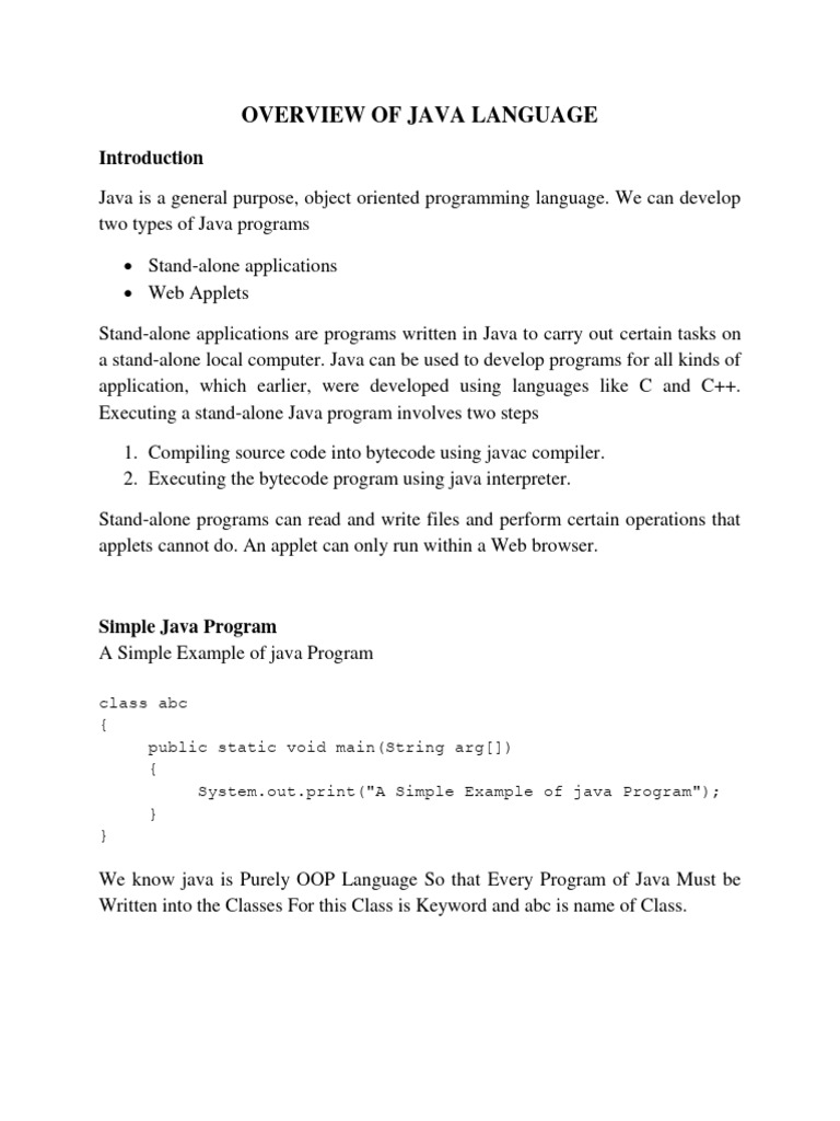 CHAPTER 3 - OVERVIEW OF JAVA LANGUAGE | PDF | Class (Computer Programming) | Method (Computer ...