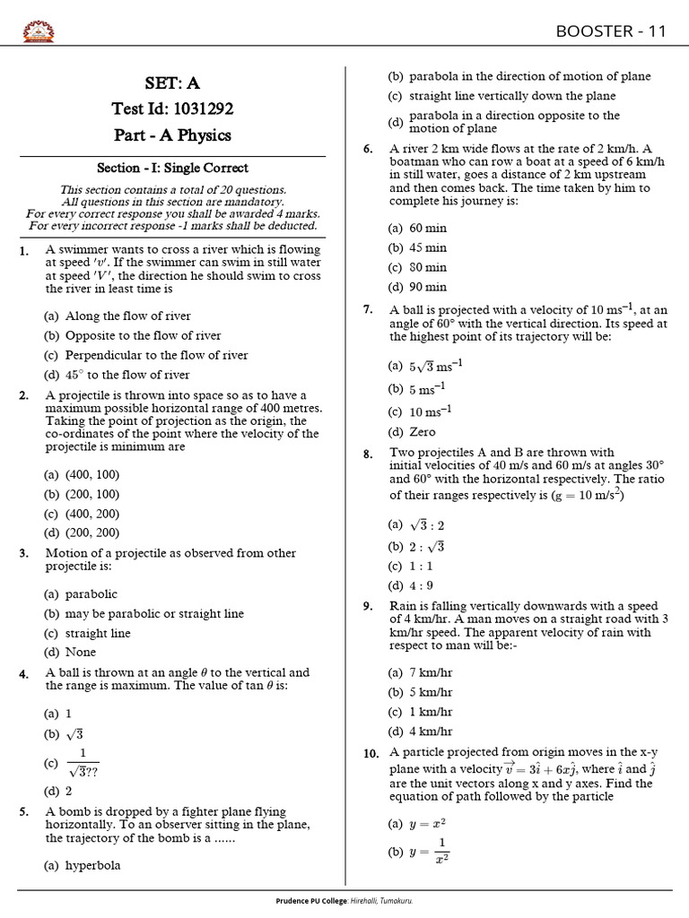 Physics Test Questions and Solutions | PDF | Circle | Acid