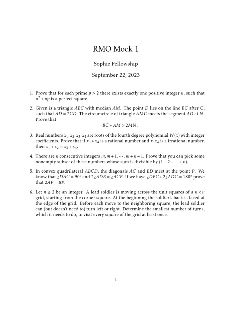 RMO - Mock 1 | PDF