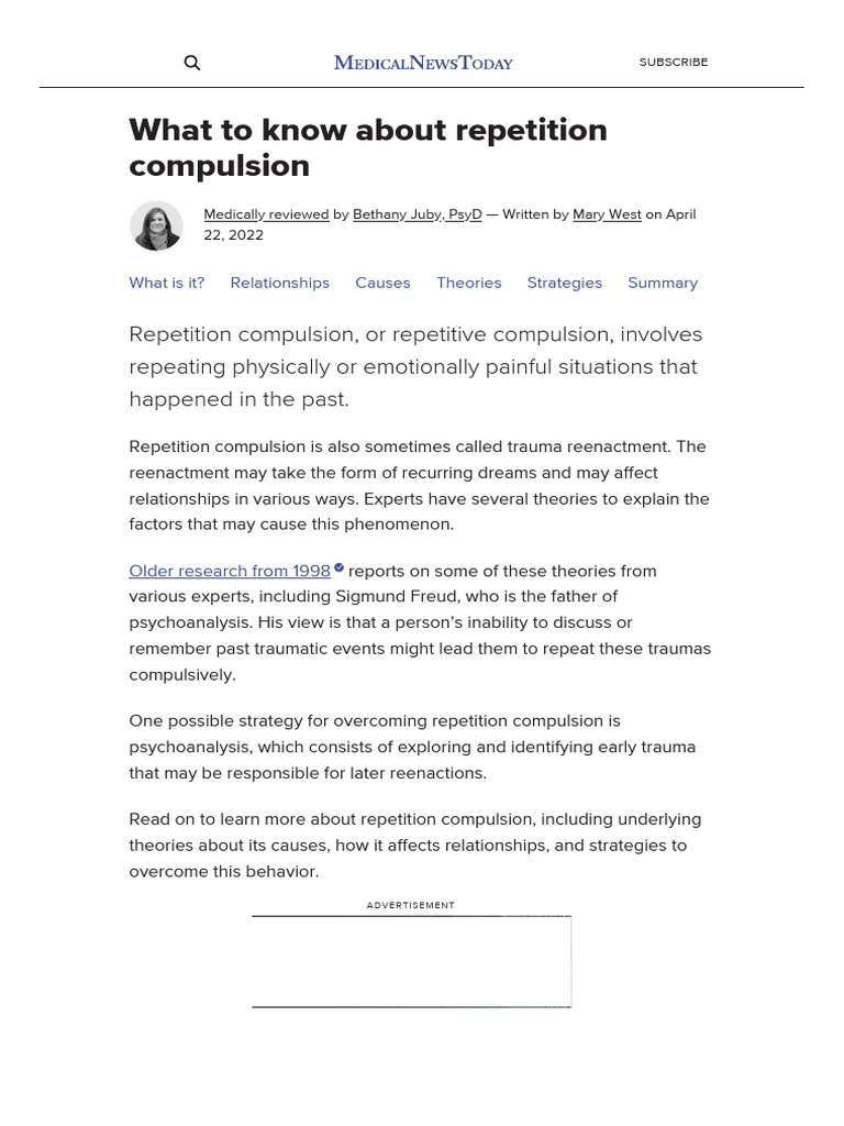 Repetition Compulsion - Causes, Theories Behind It, and More | PDF ...