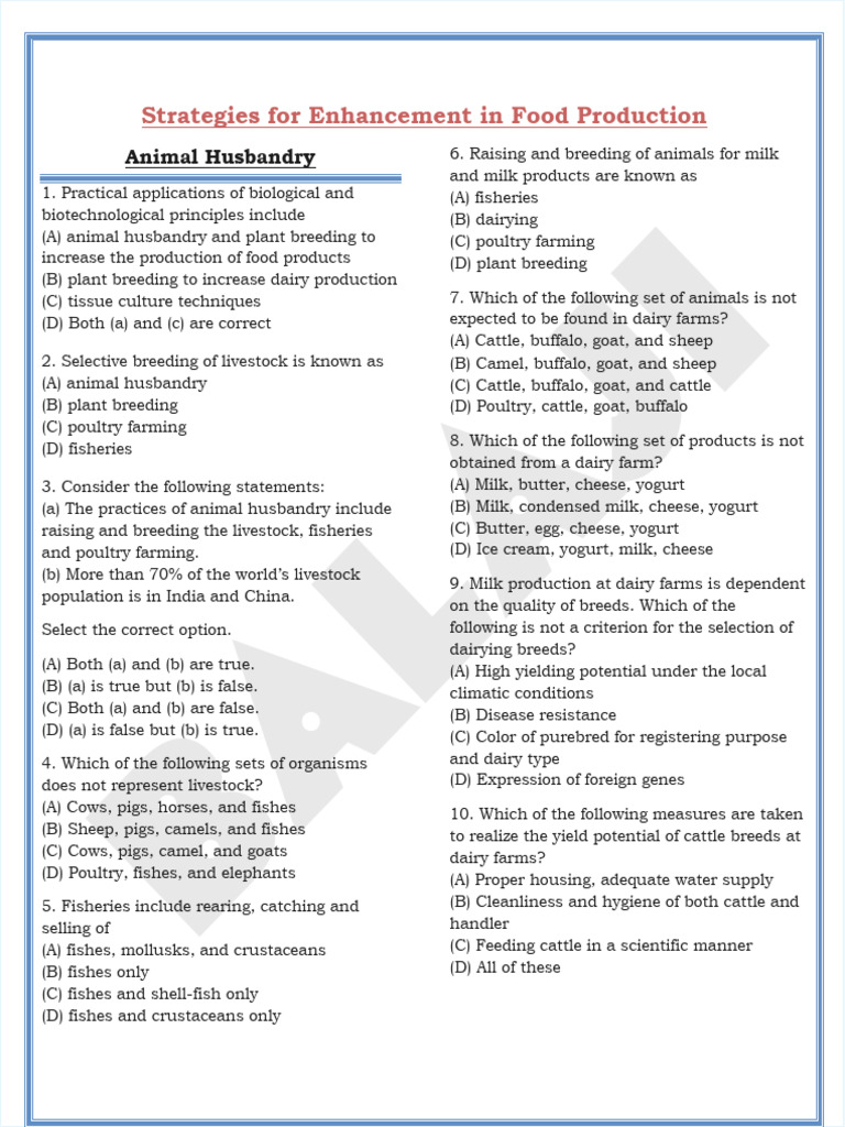 XII Ch - 09 Strategies for Enhancement in Food Production | PDF | Plant ...