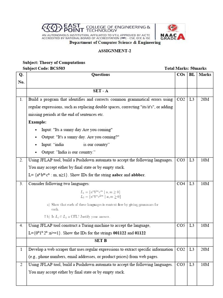 TOC Assignment 2 5B | PDF | Automata Theory | Computing