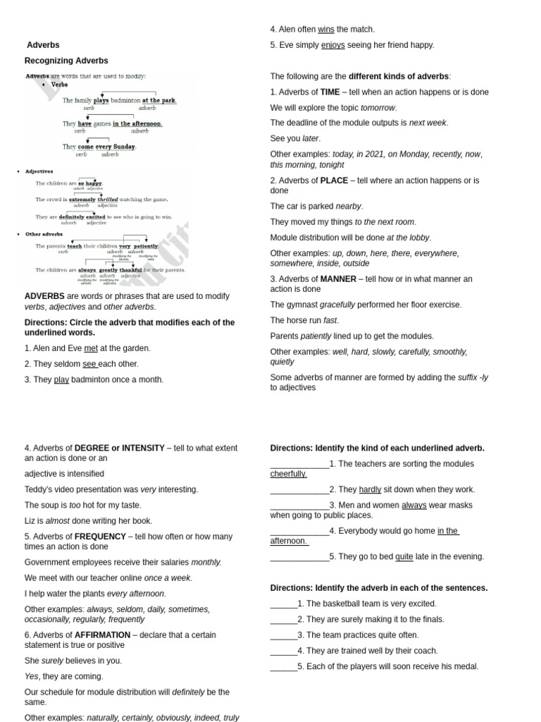 Adverbs FOR GRADE 6 TOPICS | PDF | Adverb | Adjective