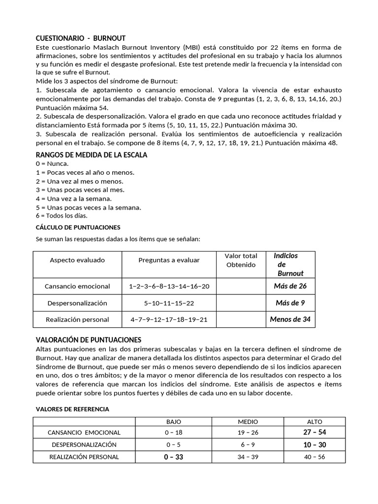 MBI 2 | PDF | Burnout ocupacional | Sicología