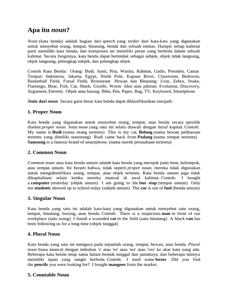 Panduan Lengkap tentang Noun dan Jenisnya | PDF