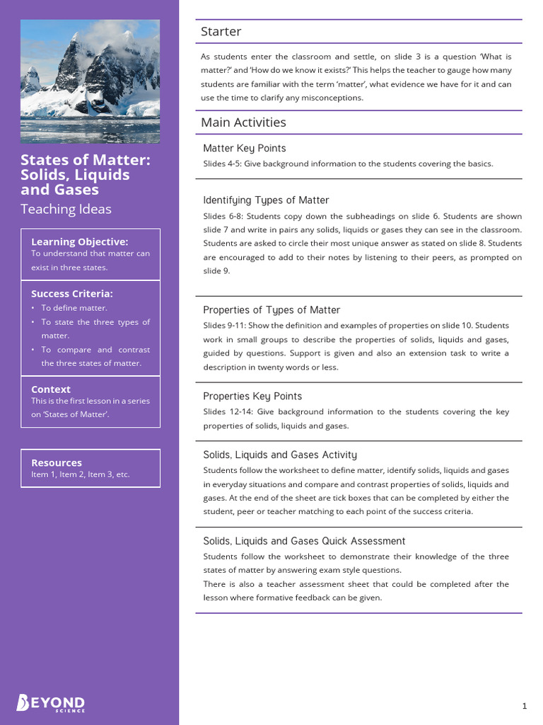 States of Matter Teaching Ideas | PDF | Matter | Liquids