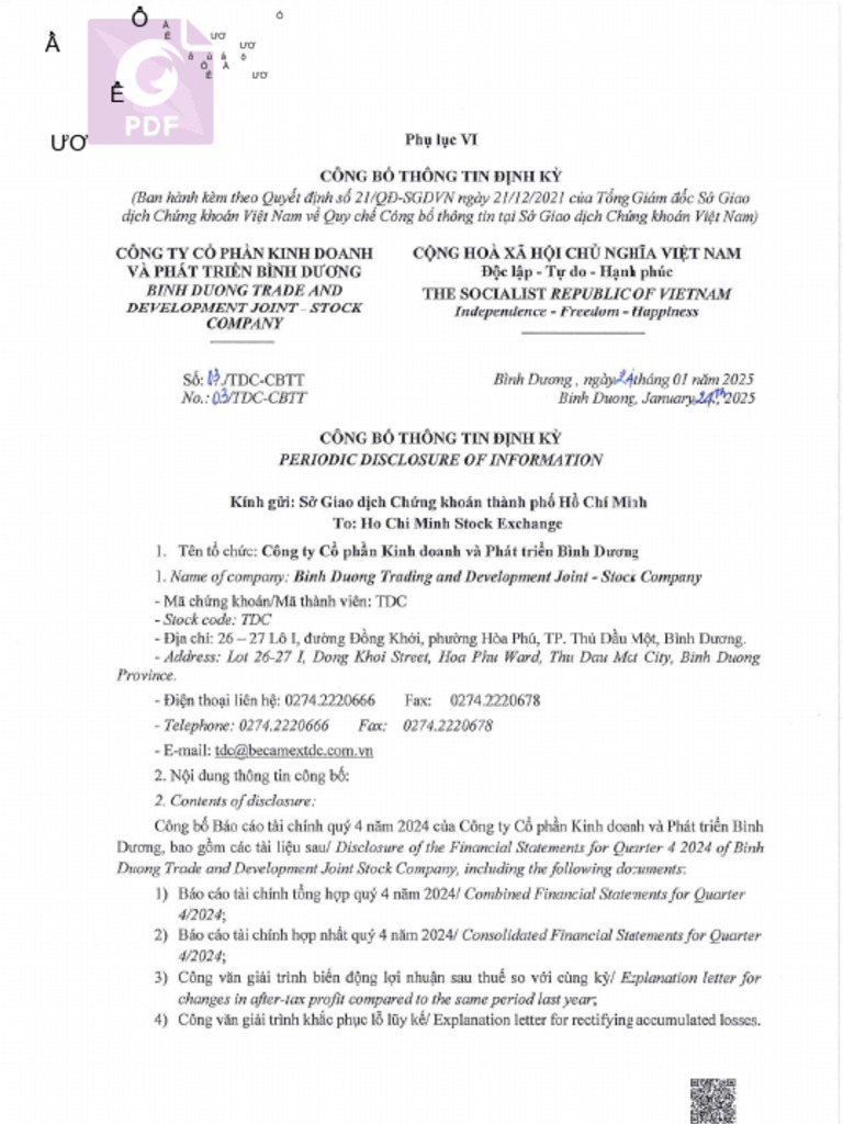 20250124-tdc-bctc-hop-nhat-q4 | PDF