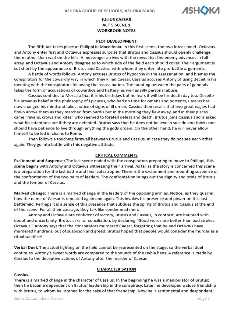 Julius Caesar Act 5 Scene 1 Workbook Notesdocx 251110 193754 | PDF ...