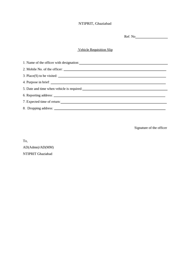 Vehicle Requisition Slip Word File | PDF