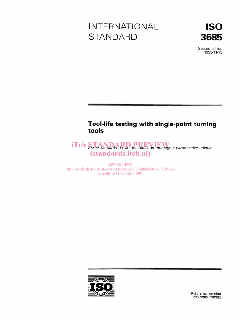 ISO 3685:1993 Tool-Life Testing Standard | PDF | International ...