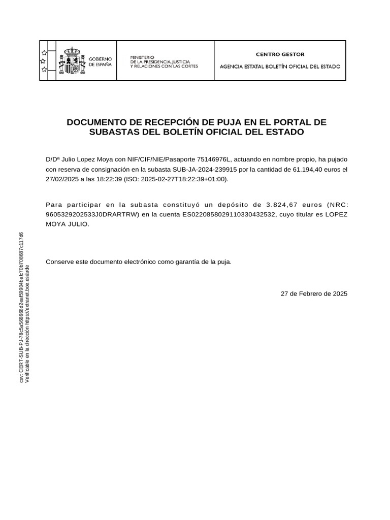 Certificacion Puja SUB-JA-2024-239915 6119440 | PDF