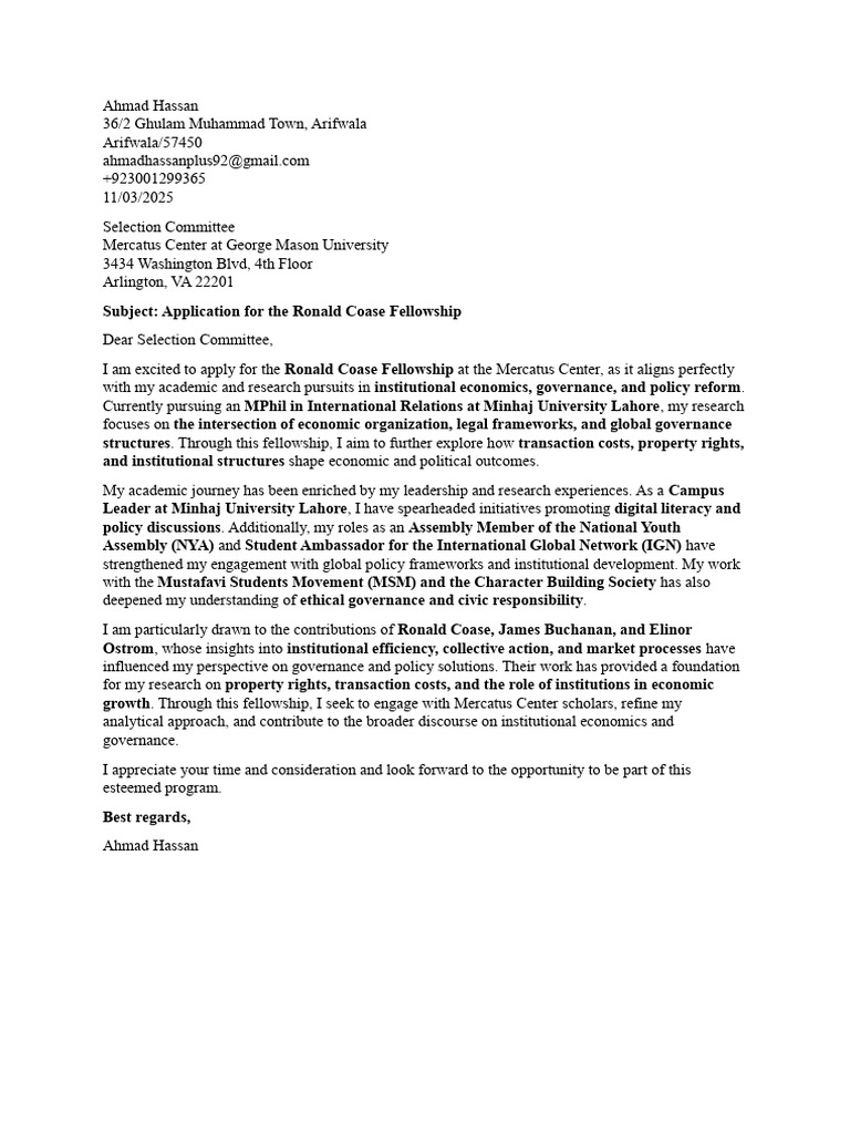Ahmad Hassan Cover Letter 00 | PDF