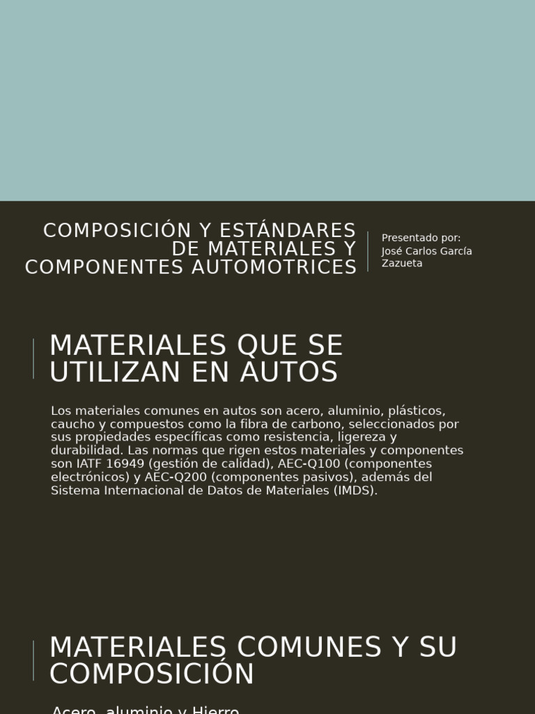 Composición y Estándares de Materiales y Componentes Automotrices Unit ...