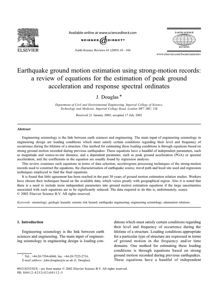 Earthquake Ground Motion Estimation Using Strong-Motion Records ...