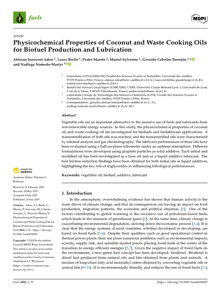 Physicochemical Properties of Coconut and Waste Cooking Oils For ...