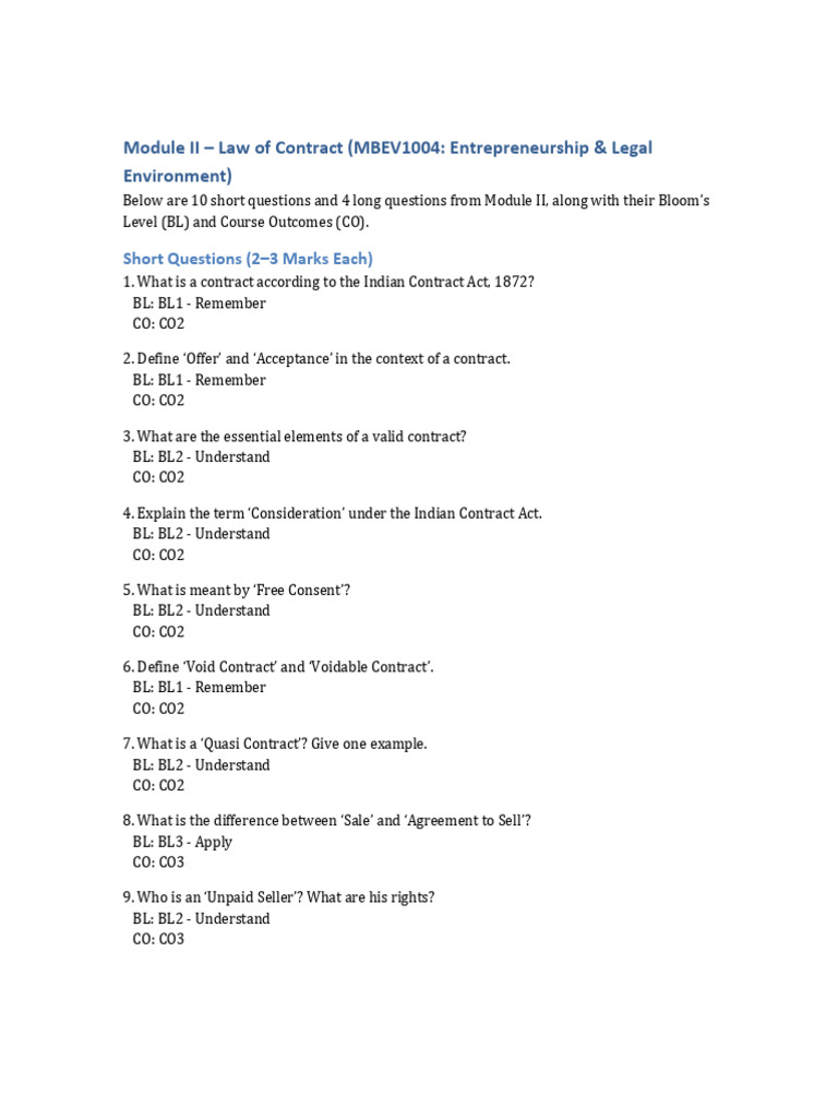 Contract Law Questions & Answers Guide | PDF