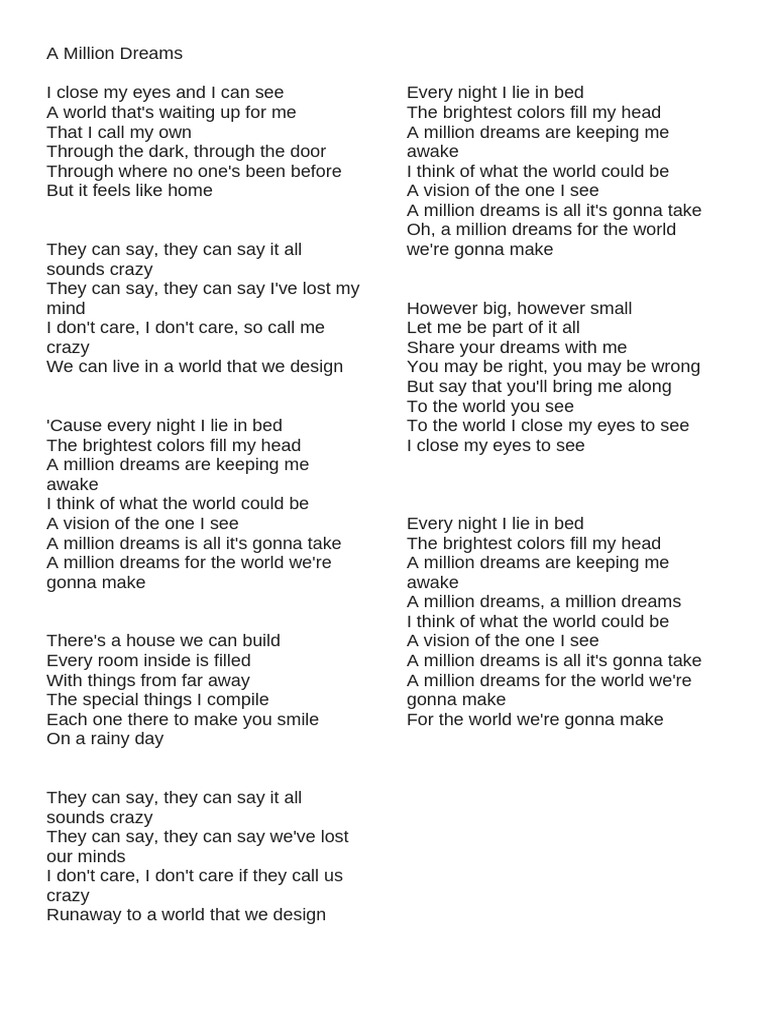 Lirik Lagu A Million Dream | PDF