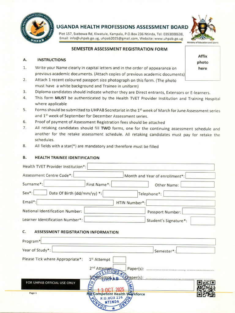 Semester Assessment Reg Form (2) | PDF
