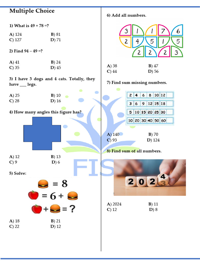 International Round Mathematics Category 2 (Grades 1 - 2) | PDF ...