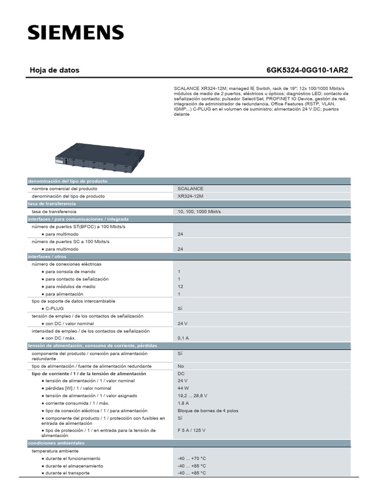 Switch gestionado SCALANCE XR324-12M | PDF