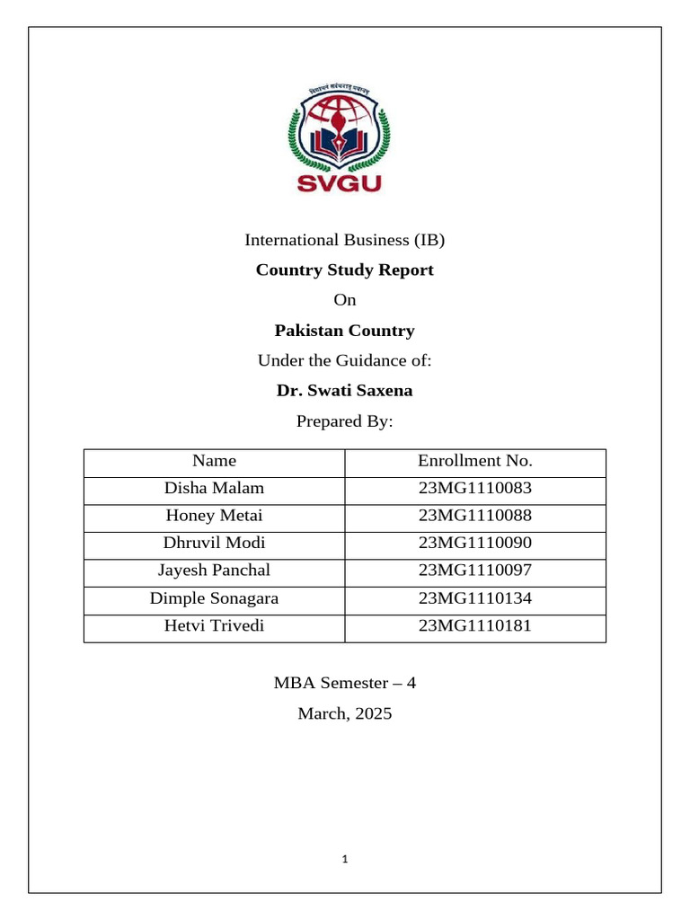 Country Study Report - Pakistan | PDF | Cost Of Living | Inflation