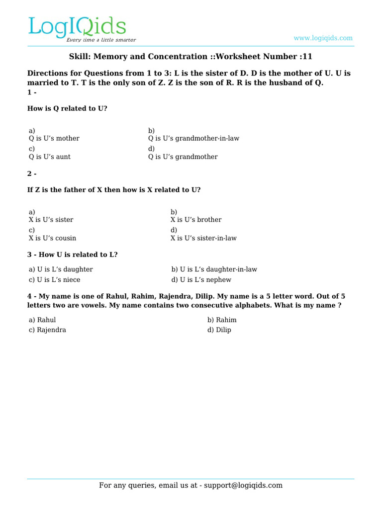 Skill: Memory and Concentration::Worksheet Number:11 | PDF | Alphabet ...