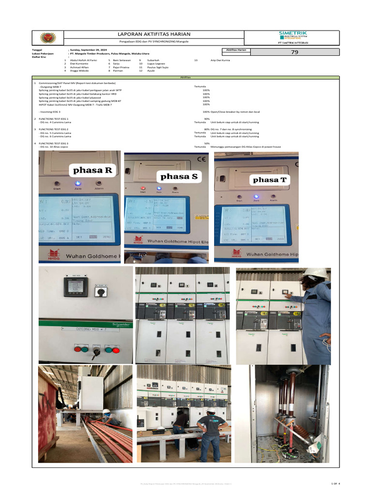 79_Daily Report Pekerjaan EDG Dan PV SYNCHRONIZING Mangole_29 September ...