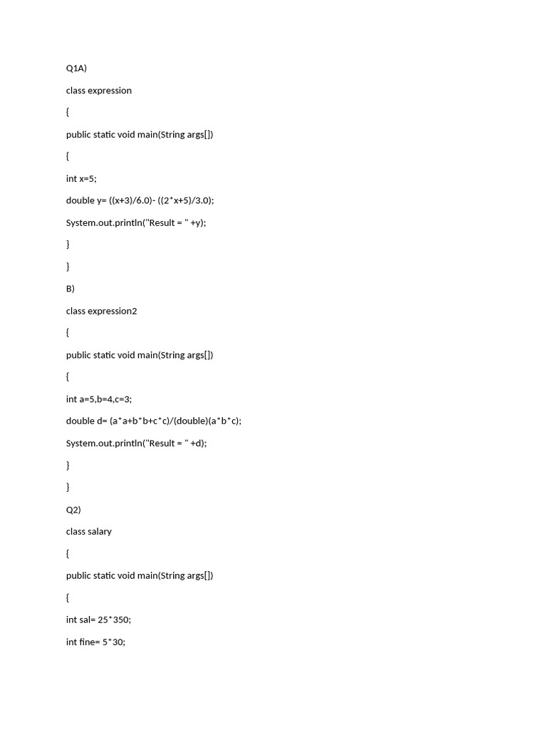 Java Code Examples for Basic Calculations | PDF