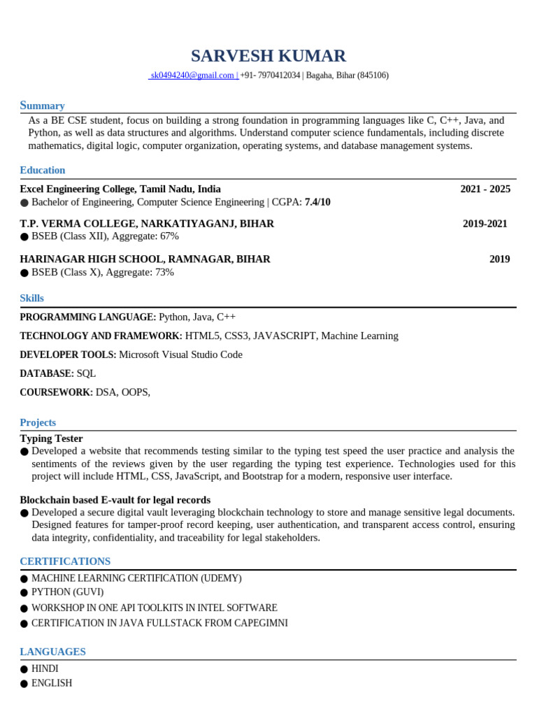 Sarvesh Resume | PDF
