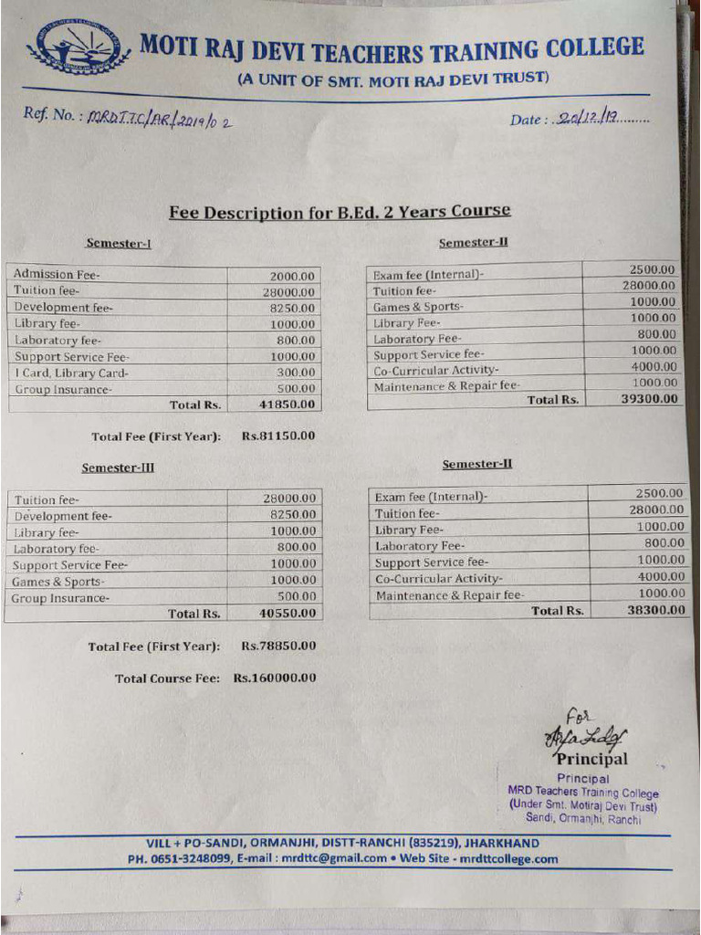 Fee Structure Bed 2yr | PDF