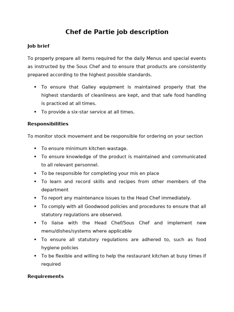 16-Chef de Partie Job Description | PDF