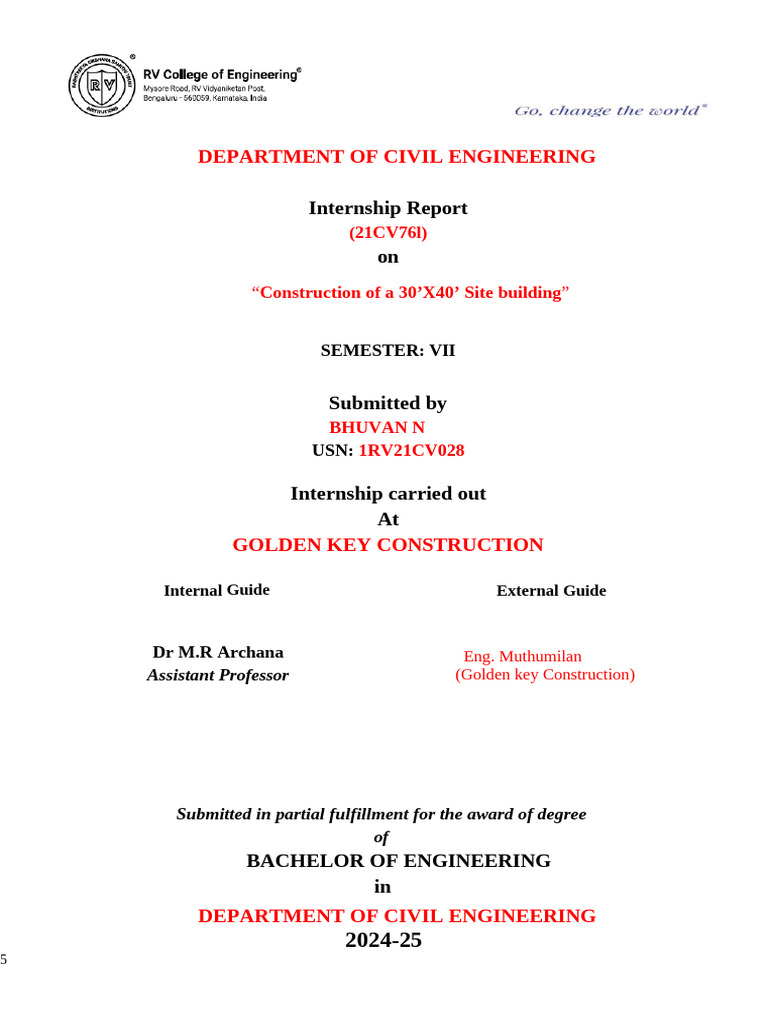 Internship Report on 30'X40' Building Construction | PDF | Concrete ...